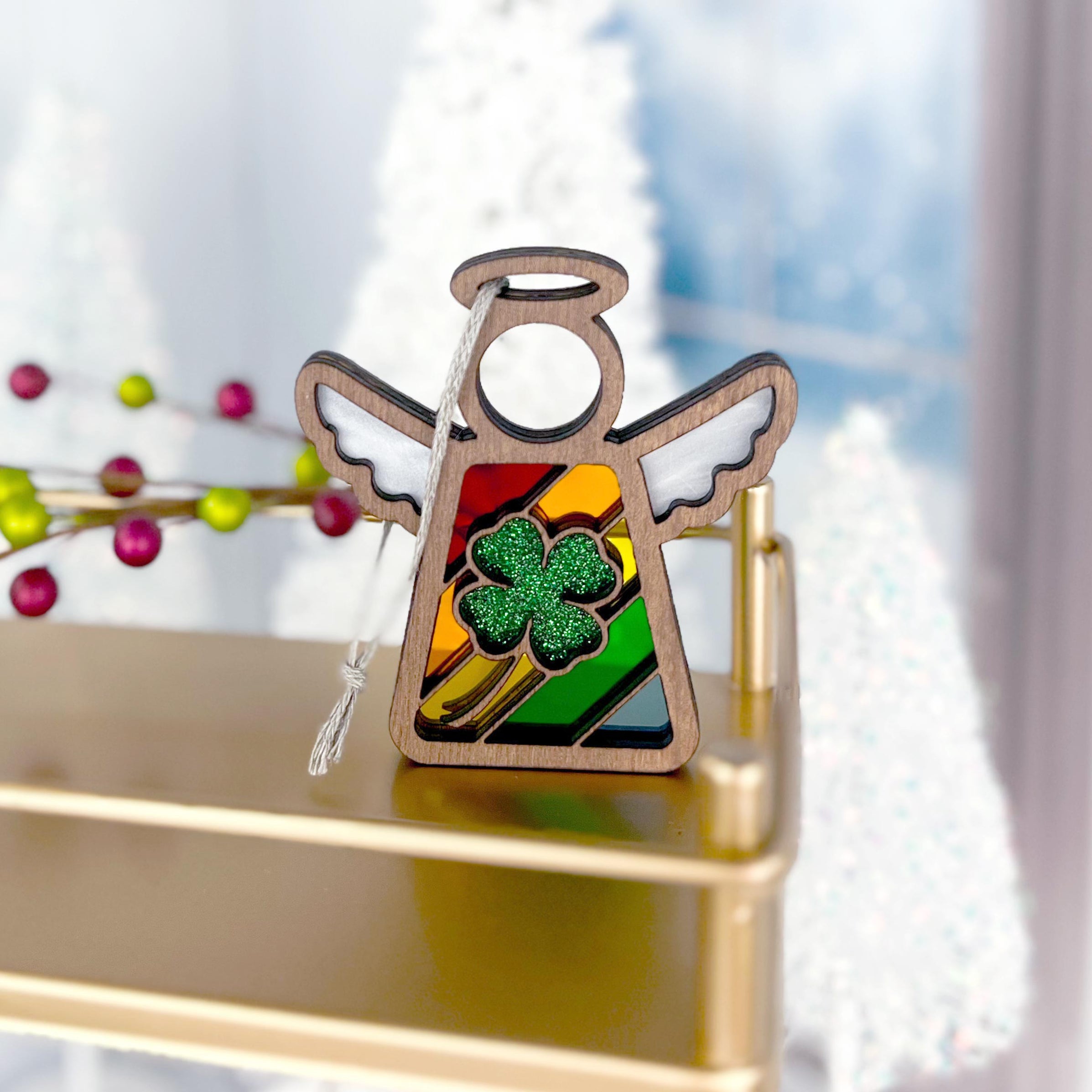 Mother's Angels® - Glittery Four-Leaf Clover Ornament, 3.5" - Forged Flare®